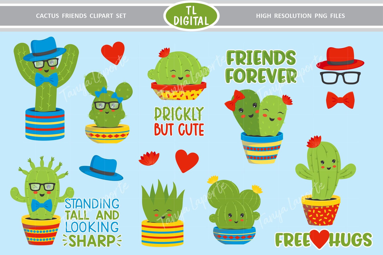 Cactus Friends Clipart Set 20 Illustrations Digital PNG - Etsy Australia