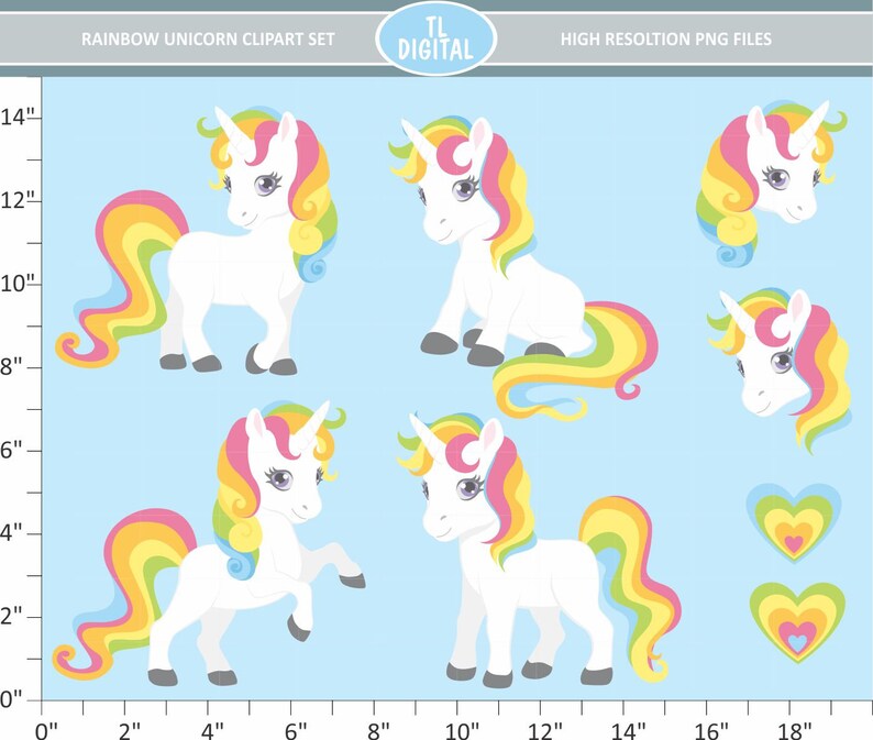 Rainbow Unicorn Clipart Set High Resolution PNG Files 30 - Etsy Australia