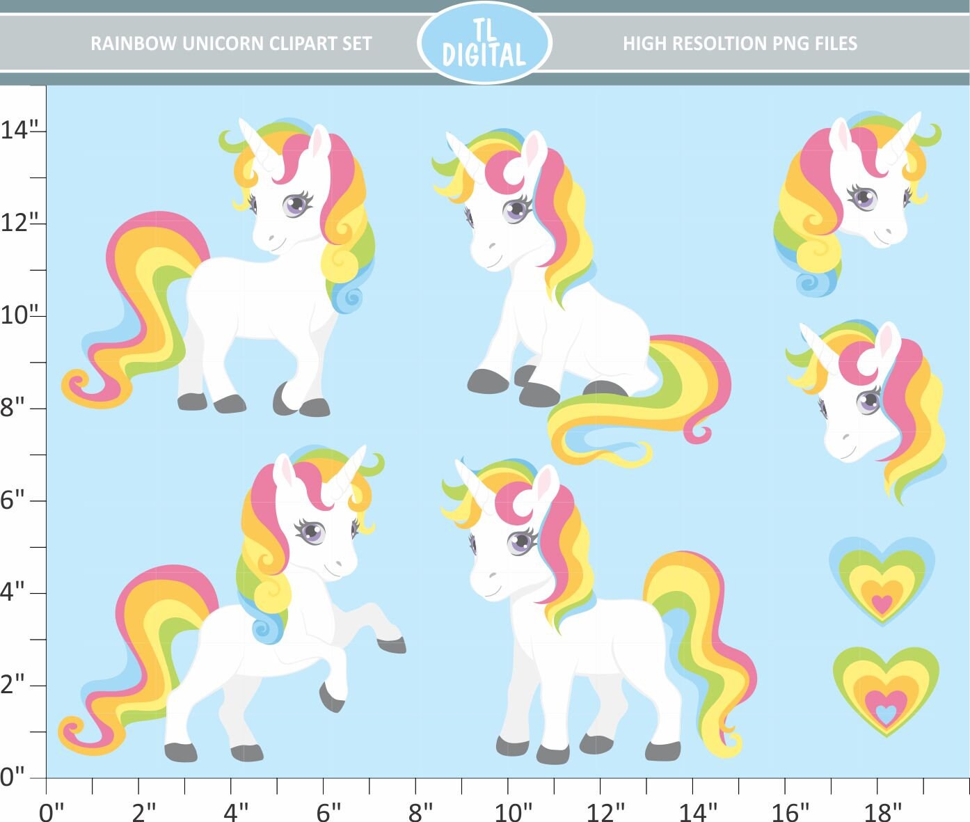Rainbow Unicorn Clipart Set High Resolution PNG Files 30 - Etsy Australia