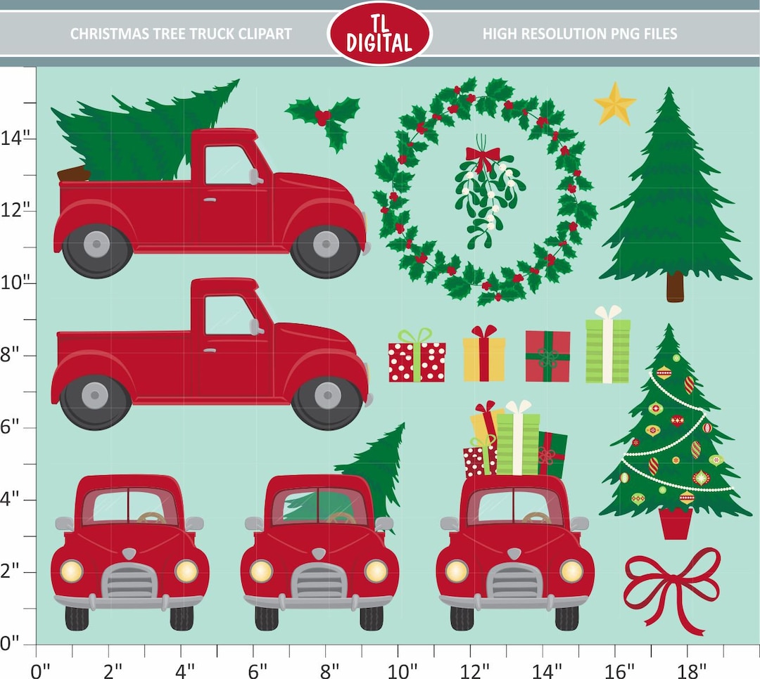 Christmas Tree Truck Clipart Set 16 Christmas Illustrations High ...