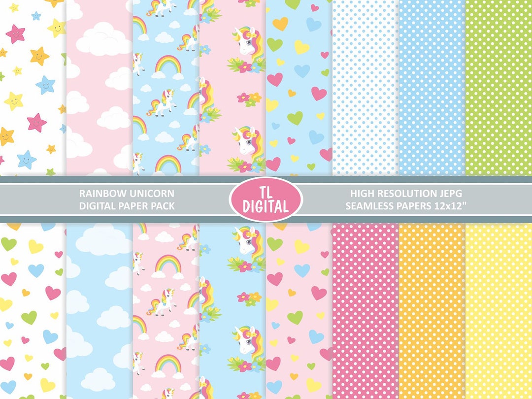 Rainbow Unicorn Paper Pack Rainbow Digital Papers - Etsy Australia