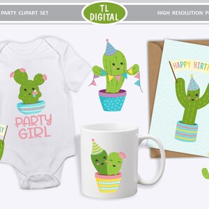 Cactus Party Clipart Set - Cute Cactus - High Resolution PNG Files - 22 ...