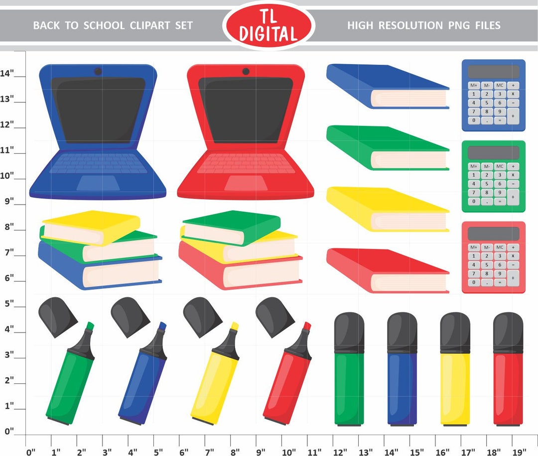 Back to School Clipart - Primary Colours - Stationery - 48 ...