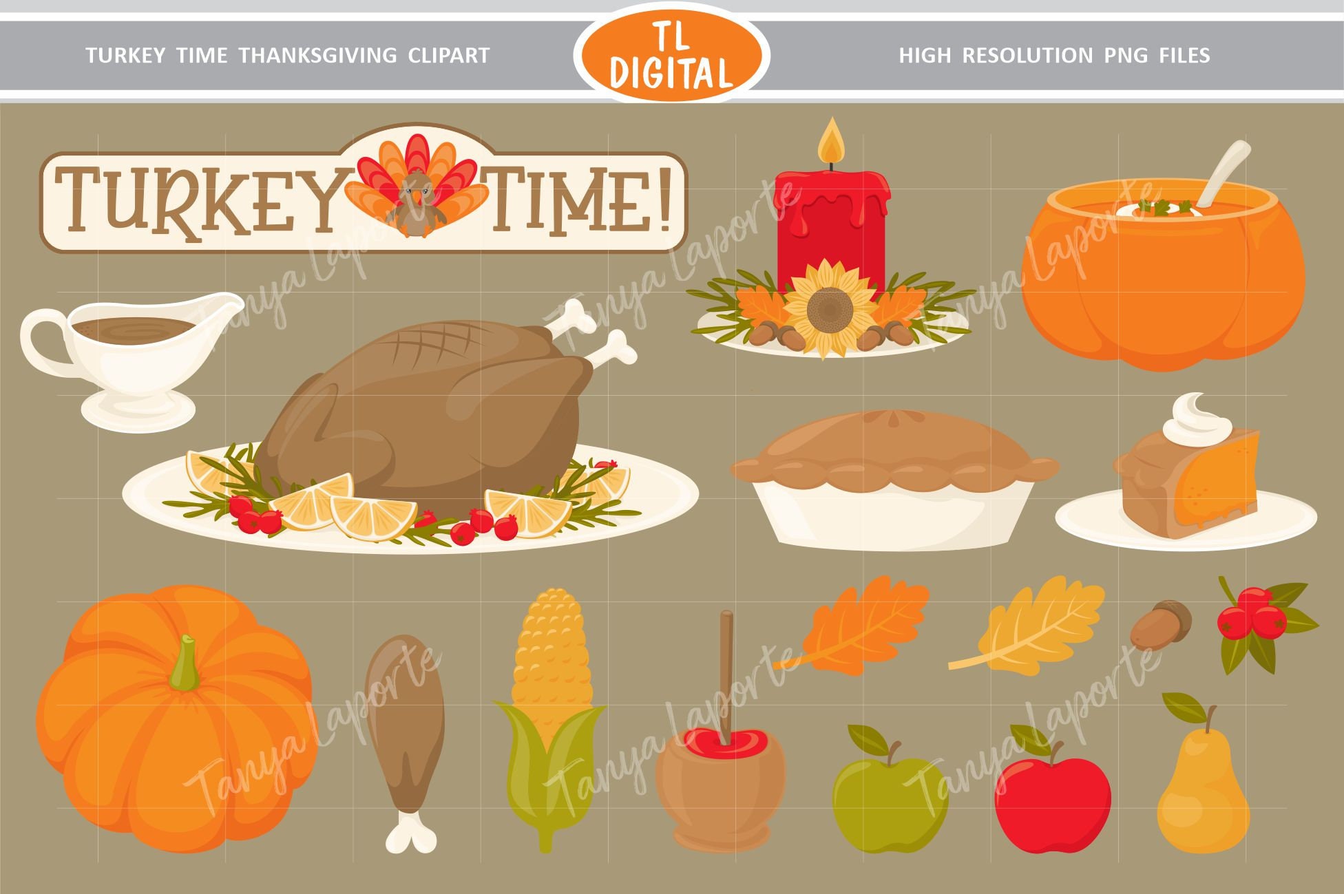Turkey Time Thanksgiving Dinner Clipart Set 18 - Etsy Australia