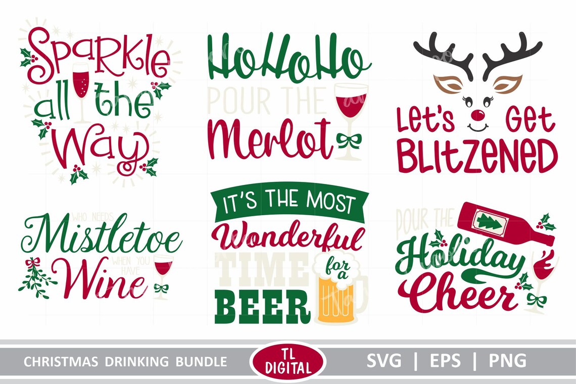 Christmas Drinking Graphics Bundle - SVG | EPS | PNG - 6 Alcohol Themed ...