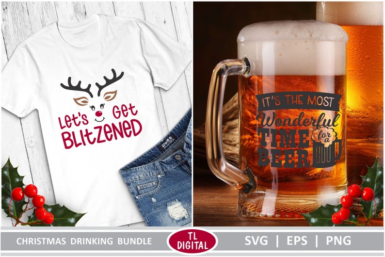 Christmas Drinking Graphics Bundle - SVG | EPS | PNG - 6 Alcohol Themed ...