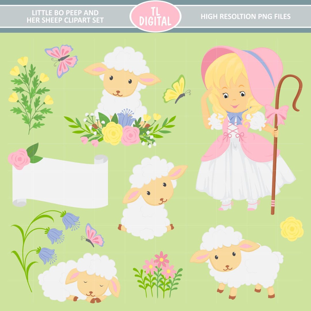 Little Bo Peep and Her Sheep Clipart Set Floral Sheep High - Etsy