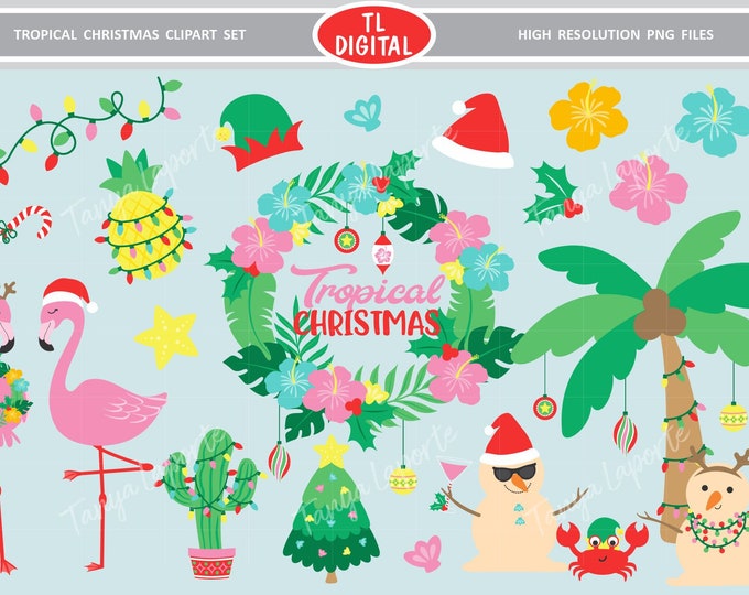 Tropical Christmas Clipart Set 28 Illustrations High Resolution 300dpi ...