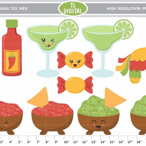 Kawaii Mexican Clipart Set High Resolution PNG Files 53 Illustrations ...