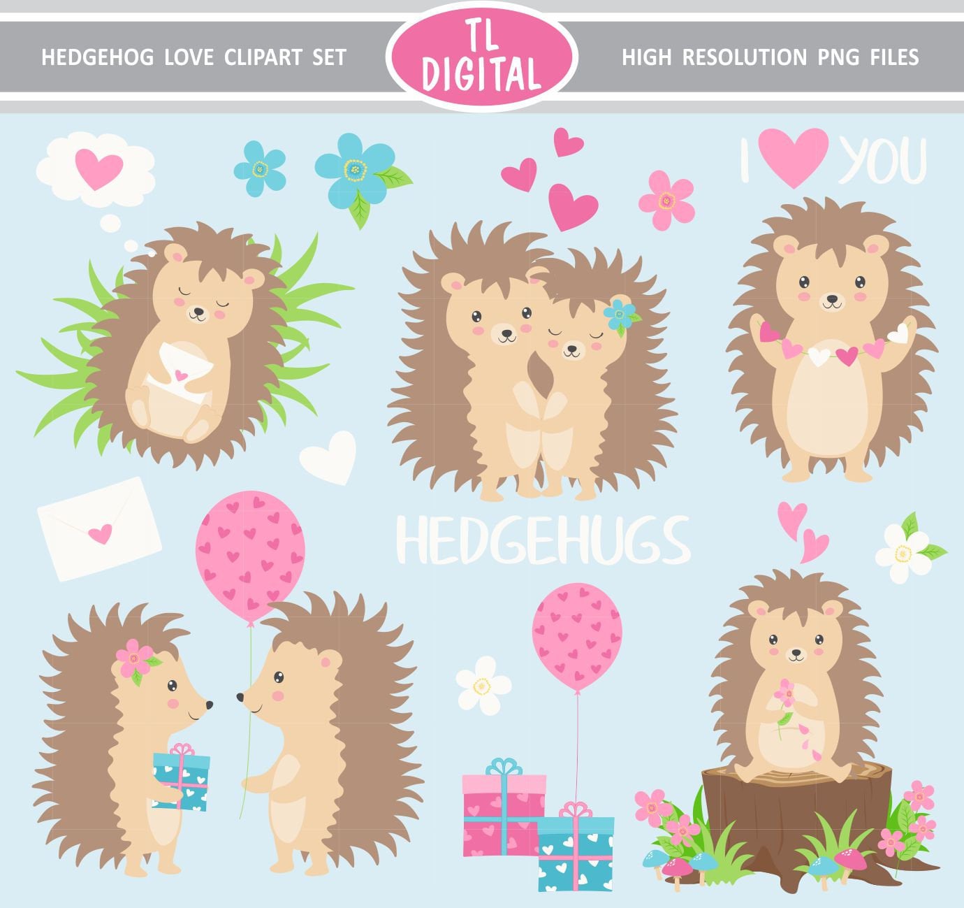 Hedgehog Love Clipart Set Valentines Day Clipart Hedgehugs - Etsy Australia