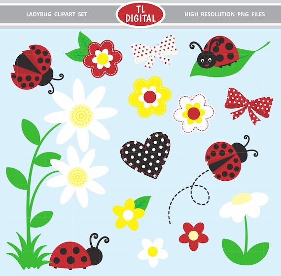 Ladybug Clipart Set Ladybird Garden Flower Set High - Etsy