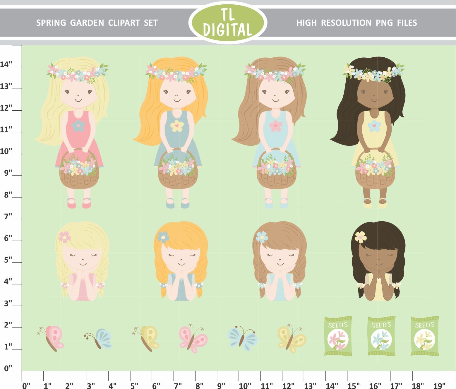 Spring Garden Clipart Set Girls Gardening Clipart Set High - Etsy Australia