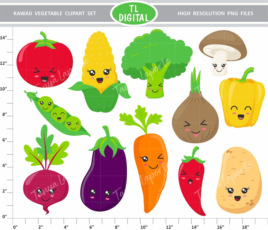 Kawaii Vegetable Clipart Set Cute Veg Graphics High | Etsy