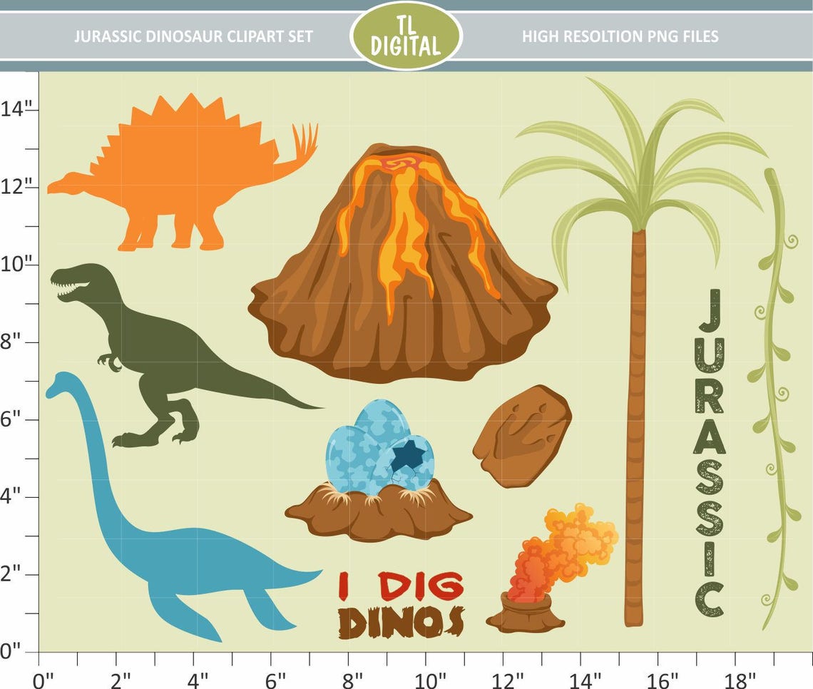 Dinosaur Clipart Set Jurassic Dino Clipart 42 | Etsy
