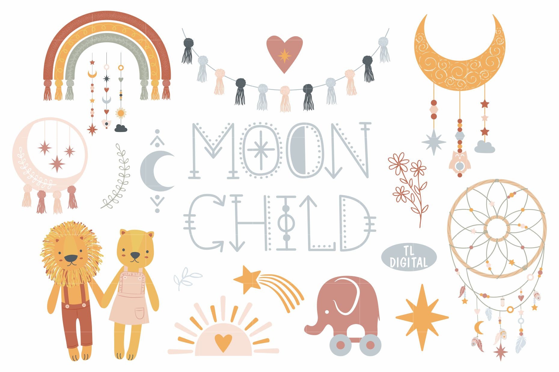 Boho Baby Clipart Set Mystic Baby Moon Child 52 Graphics | Etsy