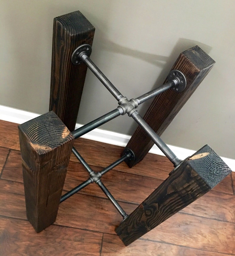 Table Base FREE SHIPPING Solid Wood Beam & Iron Pipe - Etsy UK