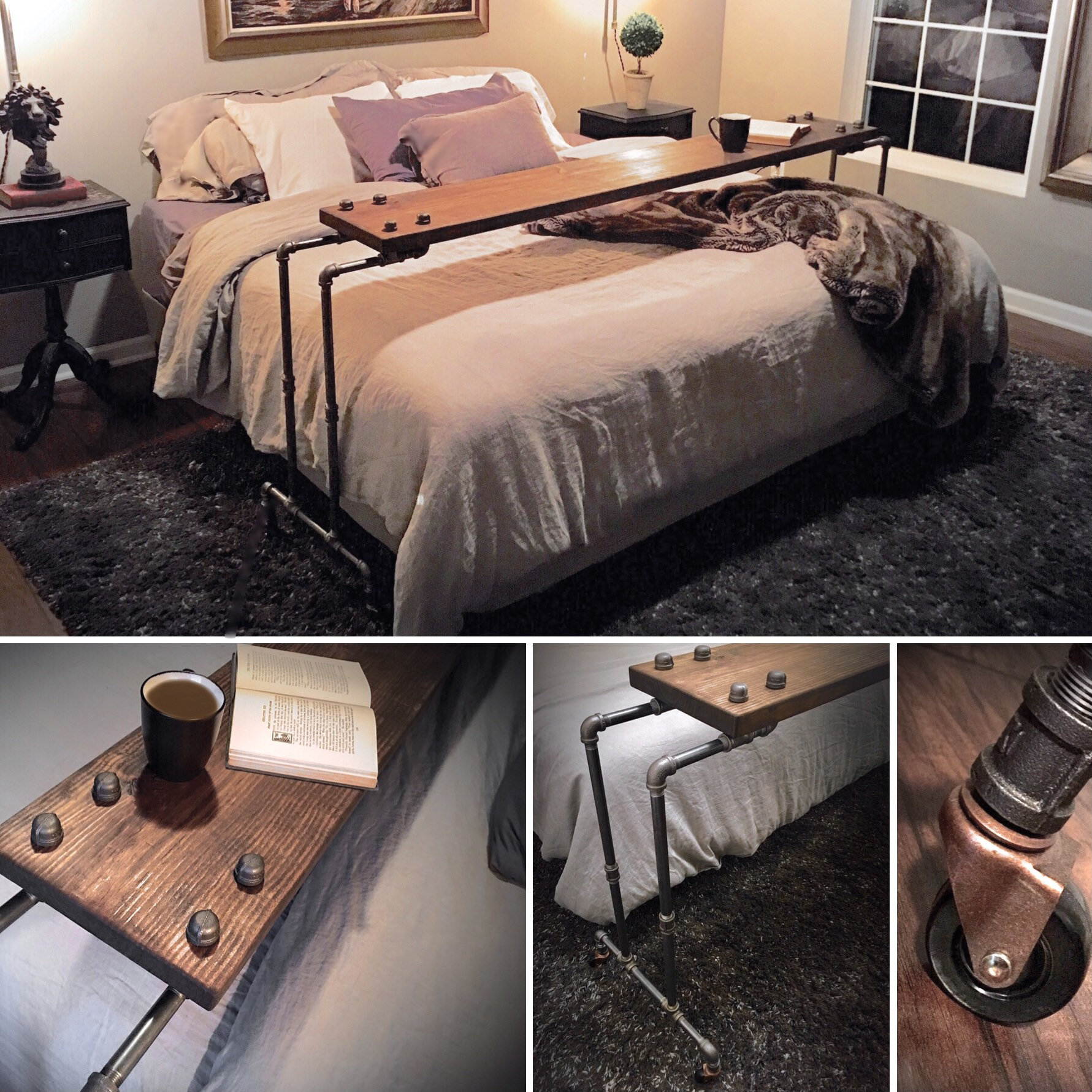The ORIGINAL Rolling Over The Bed Table Laptop Lap Desk TV Food Bedside Table Farmhouse Whitewash Netflix and Chill
