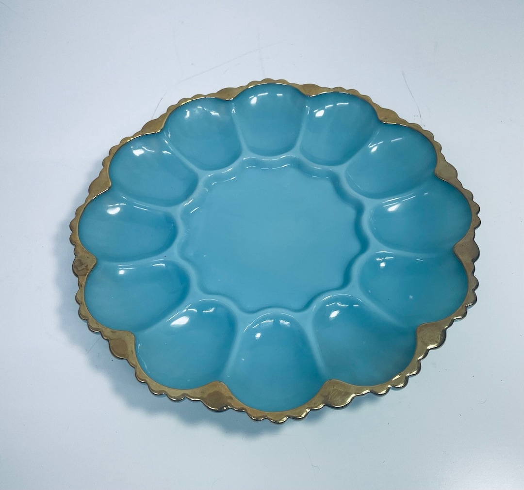 Vintage Delphite Blue Deviled Egg Platter / Fire King Anchor Hocking ...