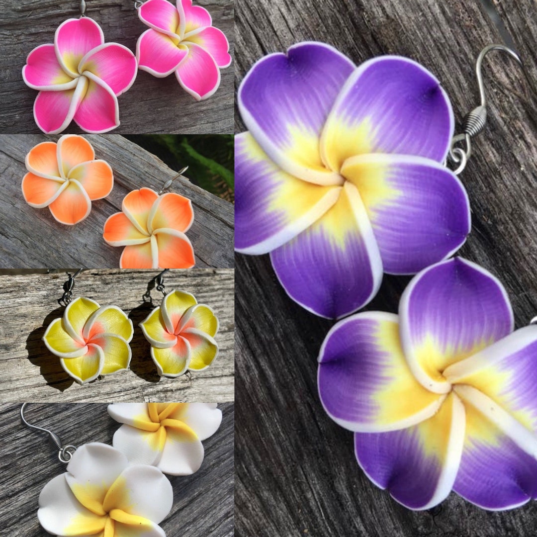 Polymer Clay Plumeria Earrings Hawaiian Luau Jewelry Etsy