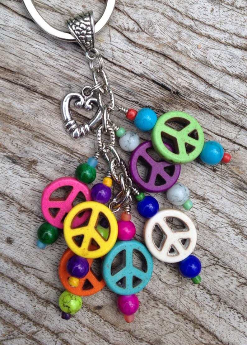 Peace and Love Key Chain or VERSATILE Purse Charm Zipper | Etsy