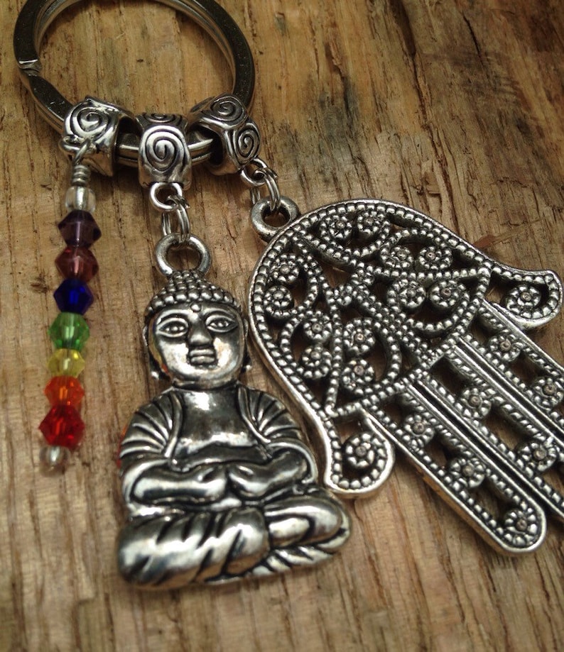 Buddha Hamsa Hand & Chakra Key Ring Chakra Key Chain Zen - Etsy
