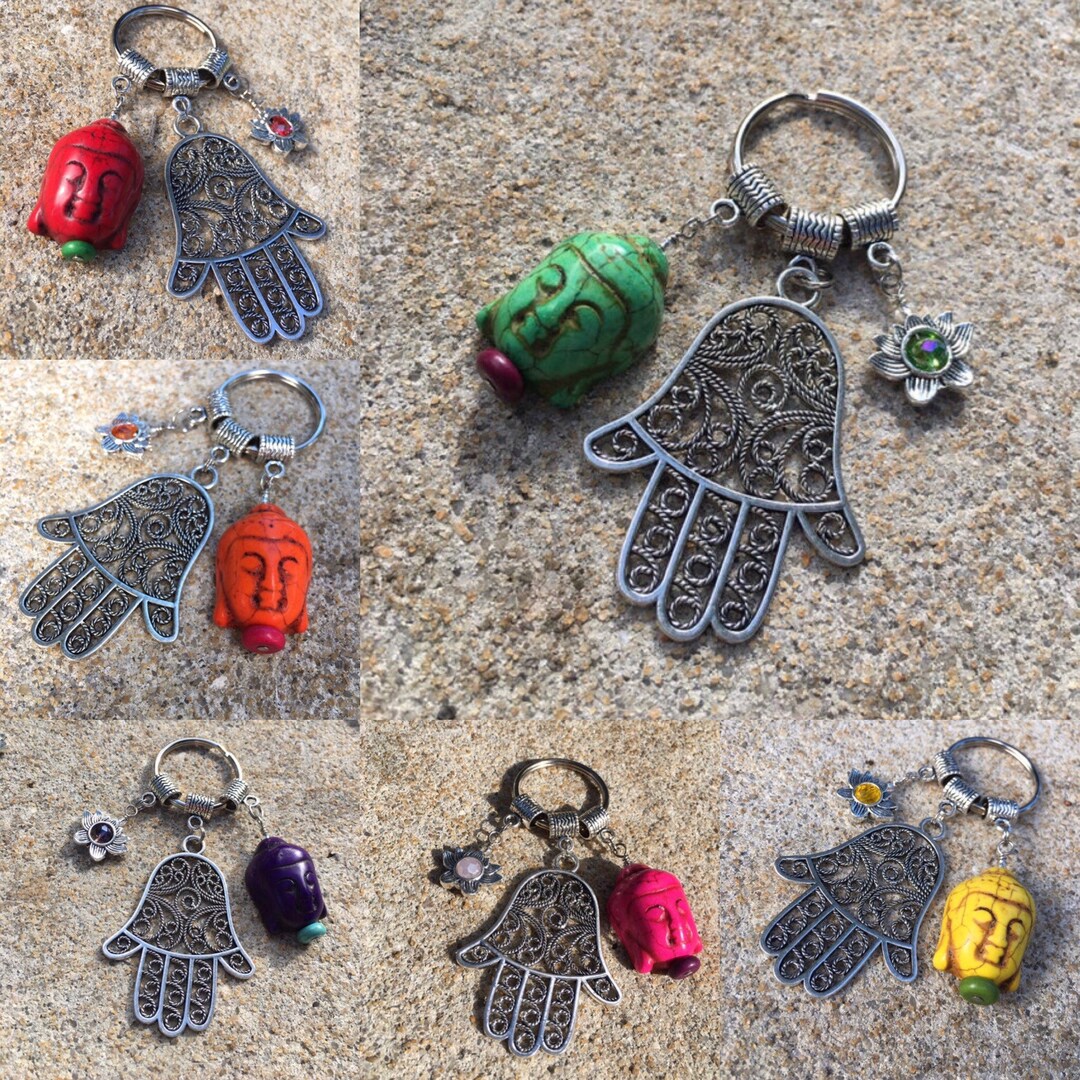 BUDDHA Hamsa Hand & Lotus Flower Key Ring | Buddha Key Chain | Hamsa ...