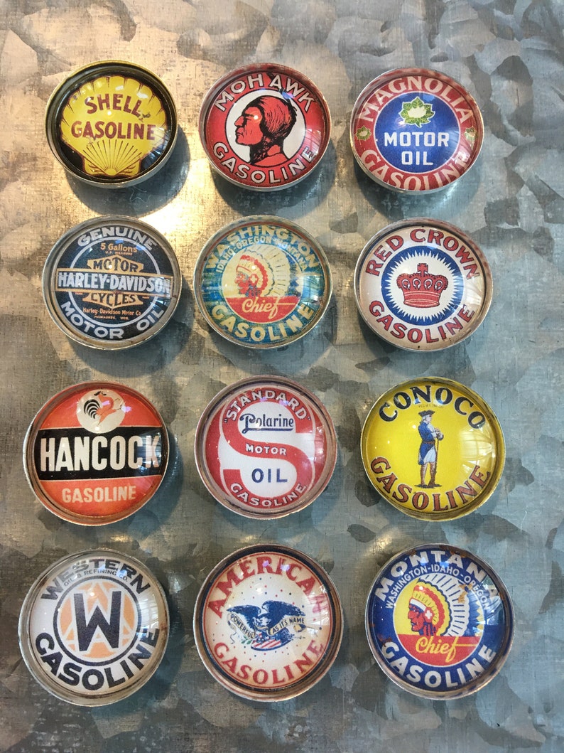 RETRO GASOLINE Signs Magnet Set | Old Gas Station Gasoline and Oil ...