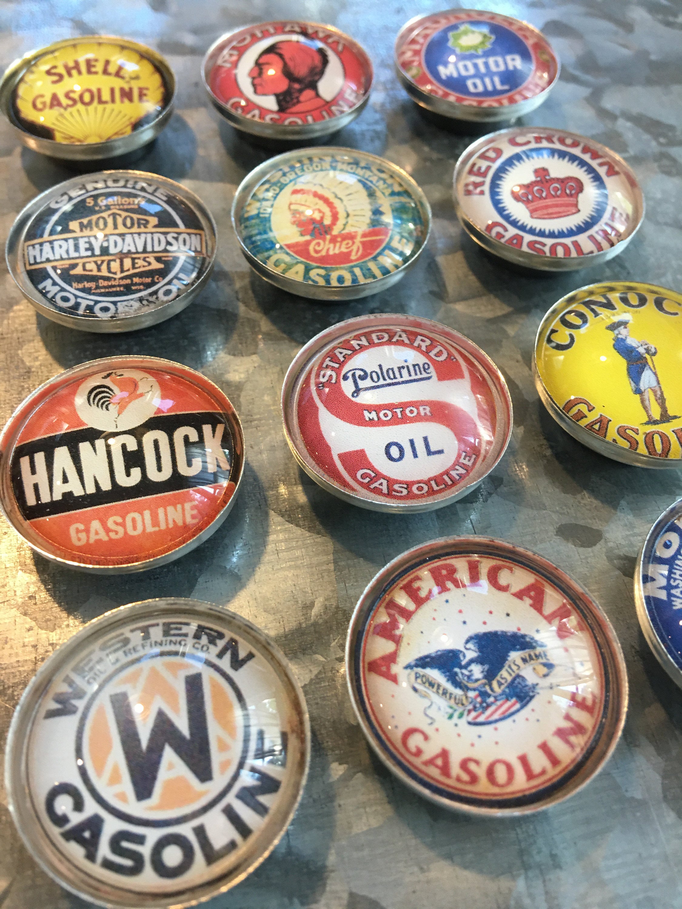 RETRO GASOLINE Signs Magnet Set | Old Gas Station Gasoline and Oil ...