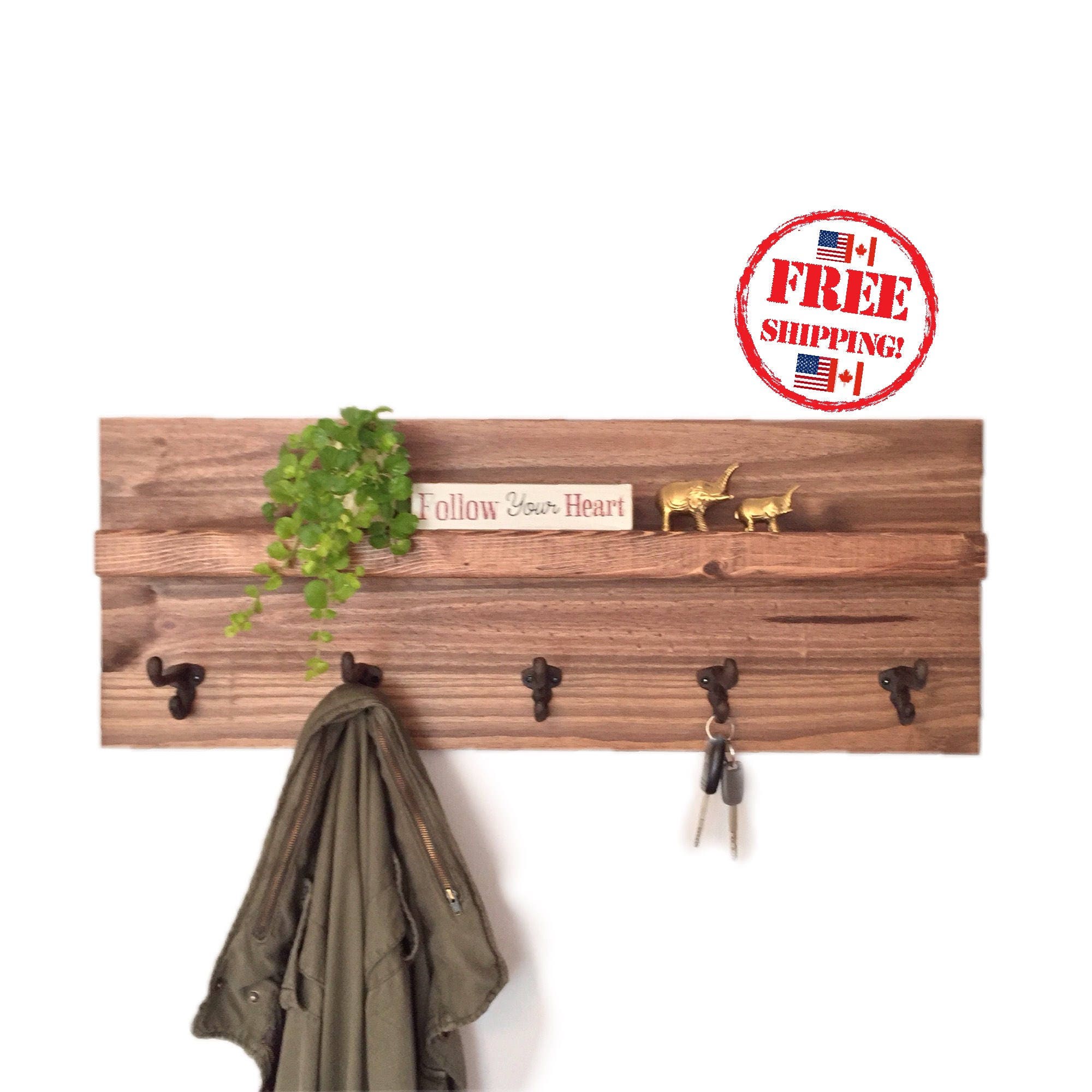 Rustic wood coat rack entryway storage floating shelf coat | Etsy