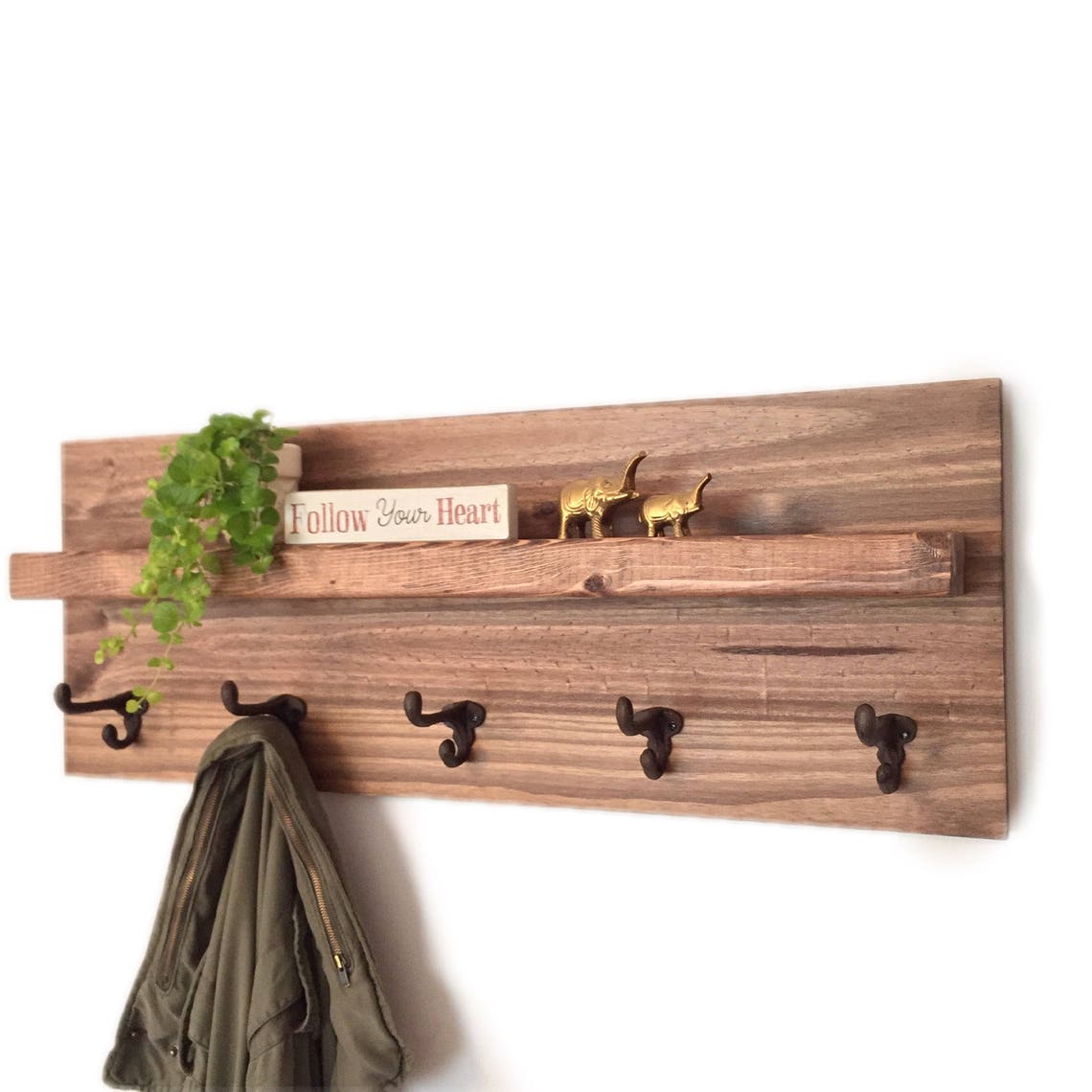 Rustic wood coat rack entryway storage floating shelf coat | Etsy