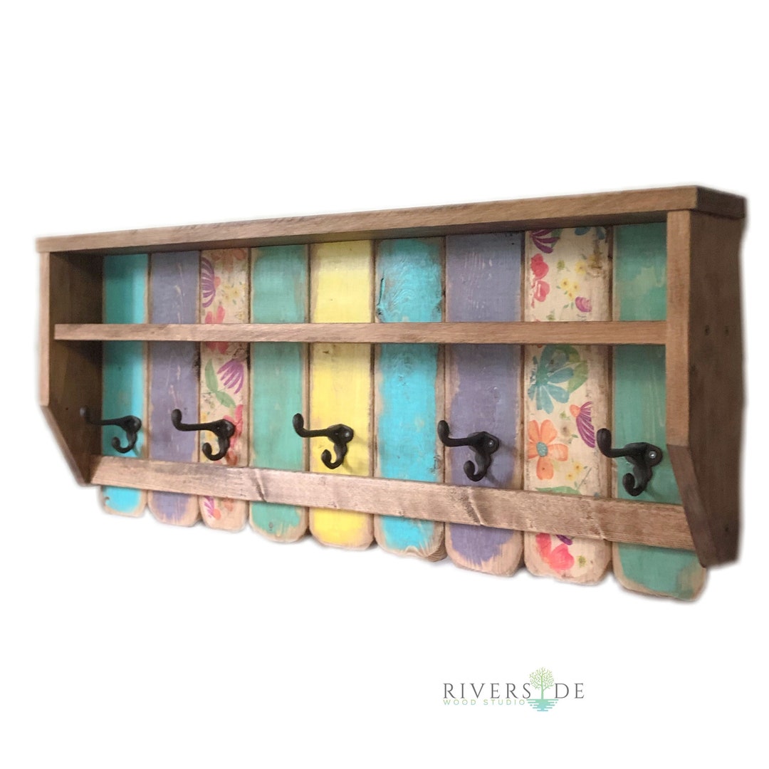 Unique Entryway Organizer / Wall Mount Coat Rack With Shelves / Wood ...