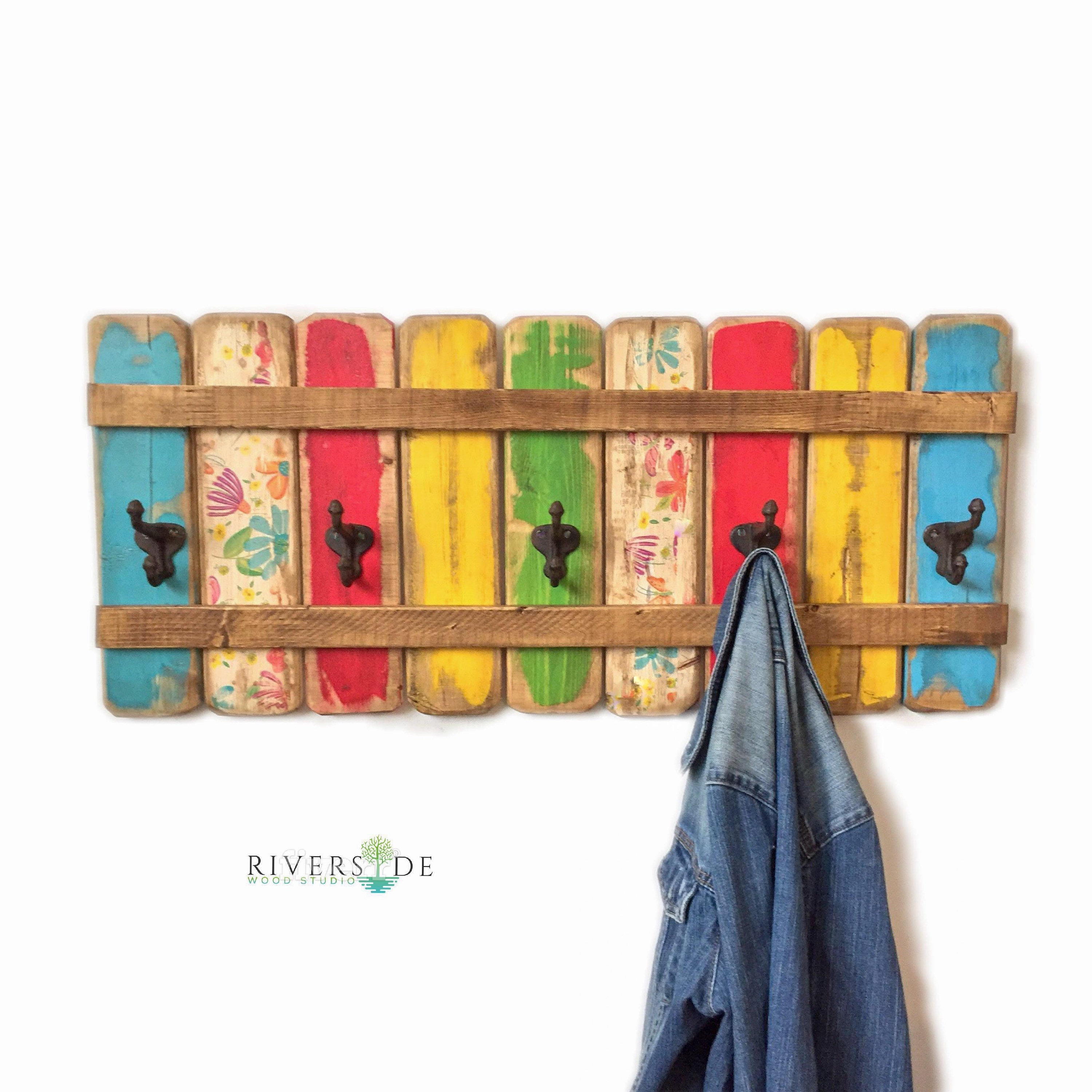 Wood Coat Rack Entryway Organizer Towel Rack Key Hooks Wall | Etsy