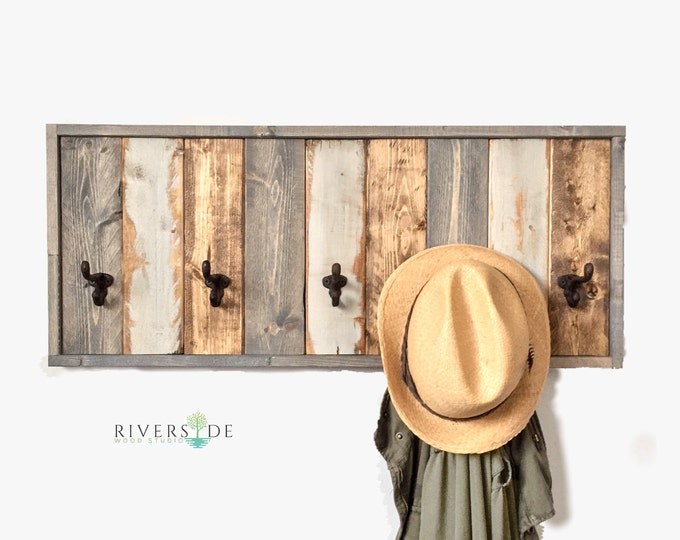 Wall Mounted Wood Coat Rack / Large Modern Coat Hook / Rustic Coat Rack ...