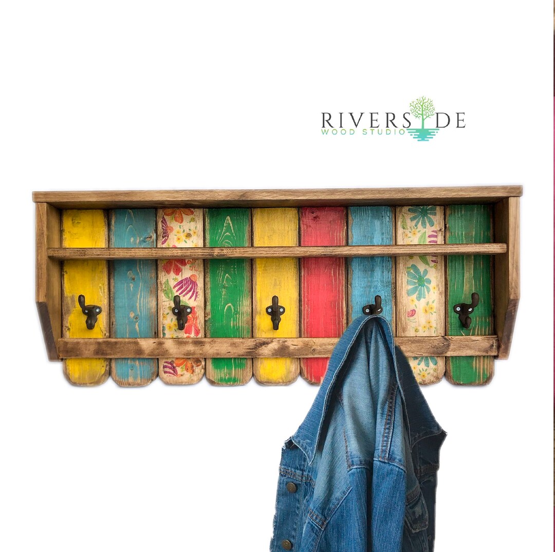 Colorful Coat Rack With Shelf, Large Entryway Organizer, Wall Mounted ...