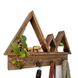 Wood Mountain Shelf With Hooks / Mountain Coat Rack / Adventure Decor ...
