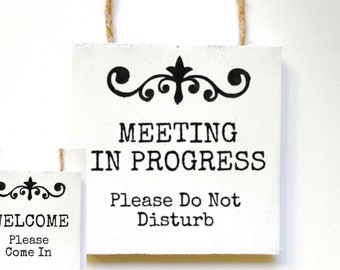 In A Meeting Sign. Custom Reversible Office Door Sign. | Etsy