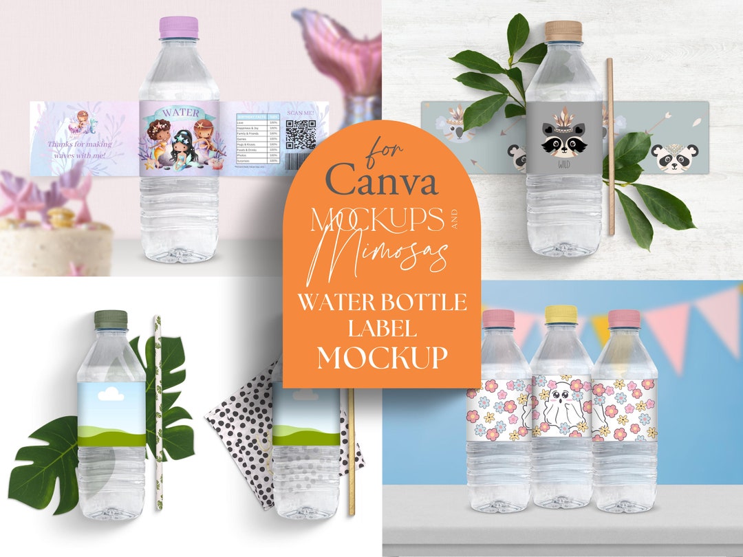 CANVA Water Bottle LABEL Mockup.full Wrap Label. Party Favor Mockup. 8 ...
