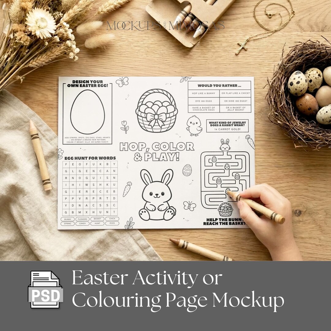 Activity Sheet Mockup. Easter Landscape Kids Colouring Page or Placemat ...