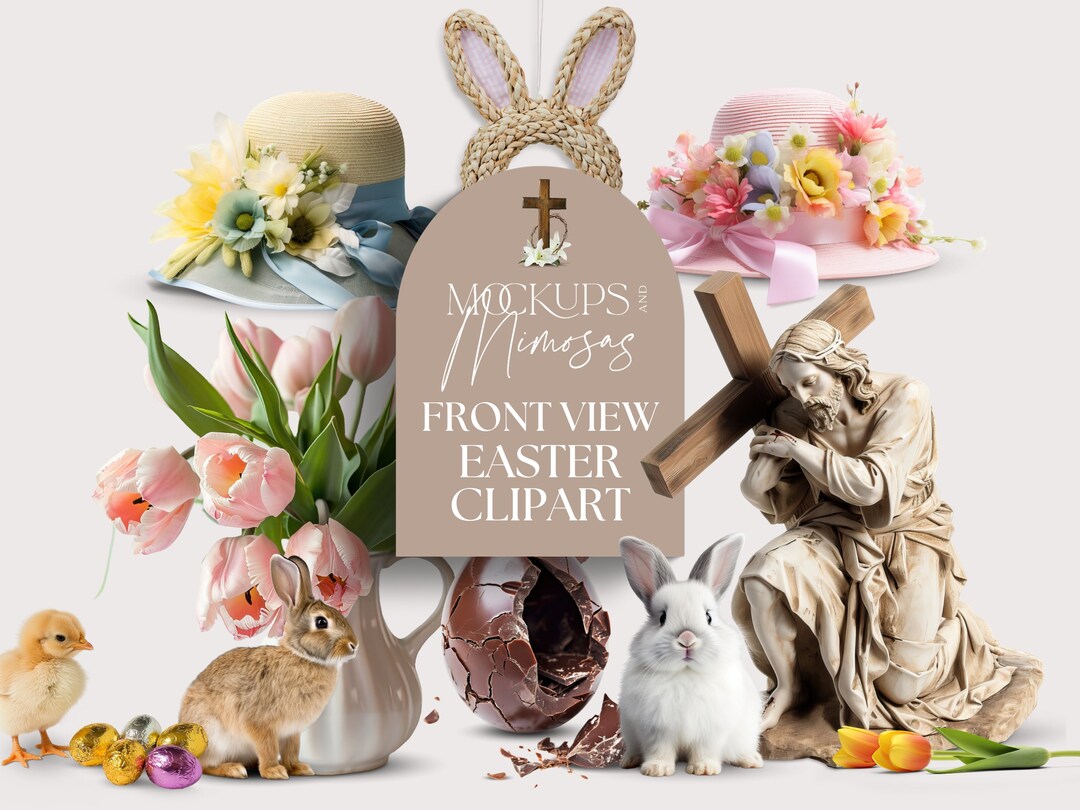 Easter Scene Creator Clipart, Bonnets, Bunnies, Jesus Statue (digital ...