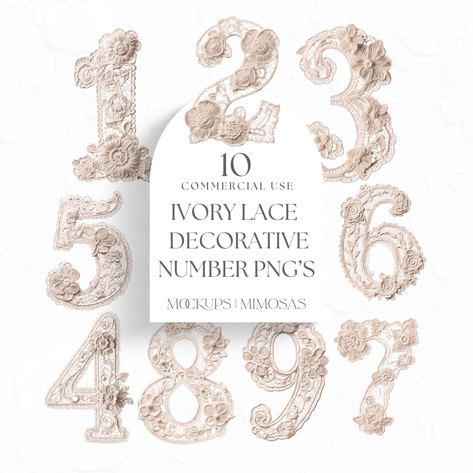 Ivory Lace Number Clipart: Vintage Decorative Digits (PNG Digital ...