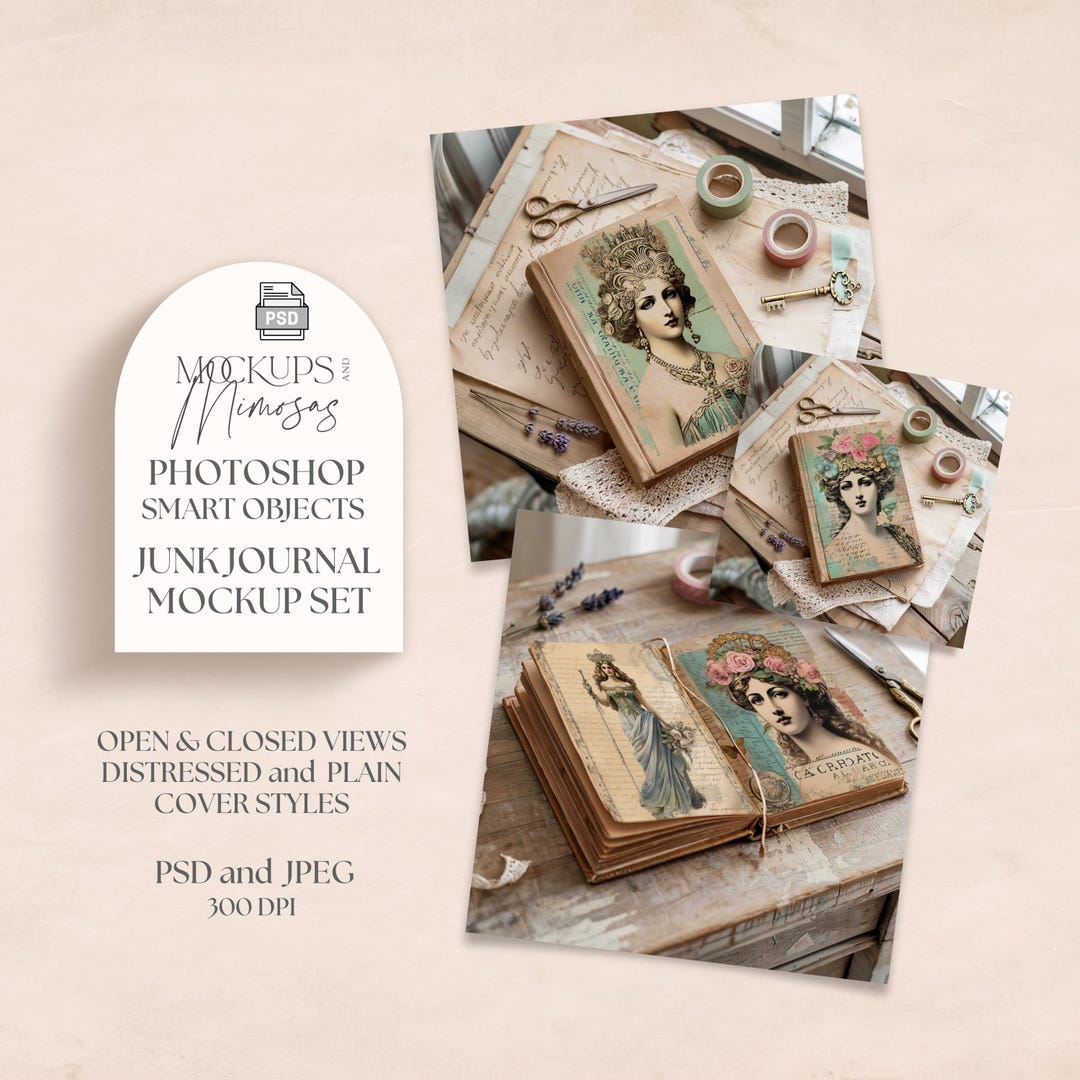 Junk Journal Mockup for Photoshop | Smart Objects | Open Page Spread ...