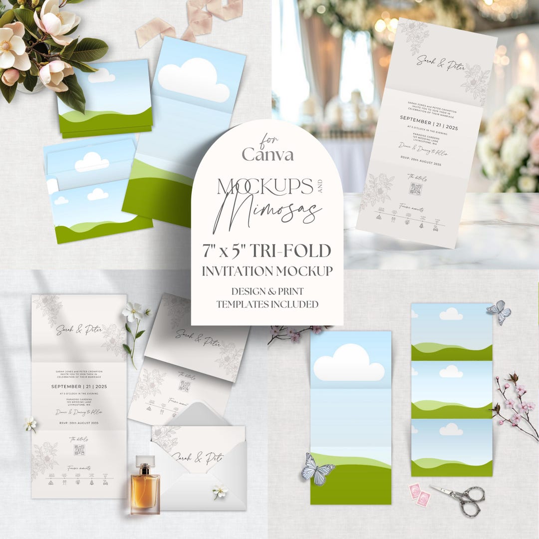 Tri-fold Invitation Mockup: 7x5" Wedding Stationery Template (CANVA) - Etsy