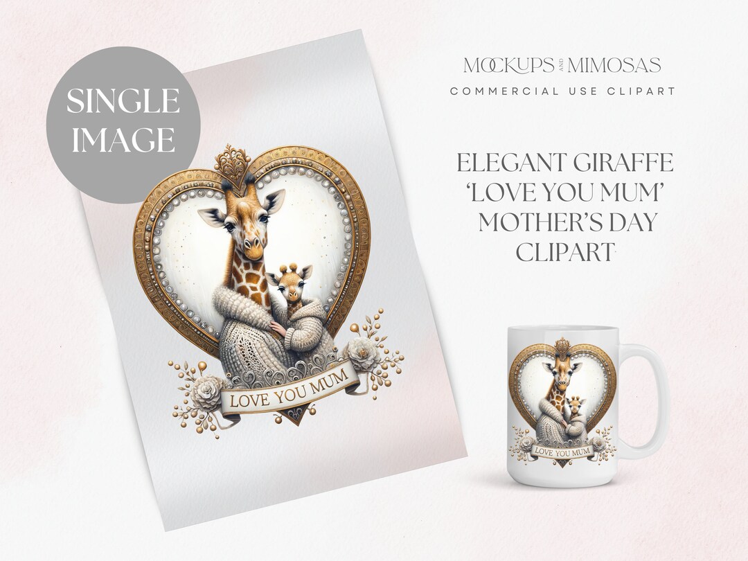 GIRAFFE Mother's Day Sublimation Art. 'love You Mum' Clipart. Cute Mum ...