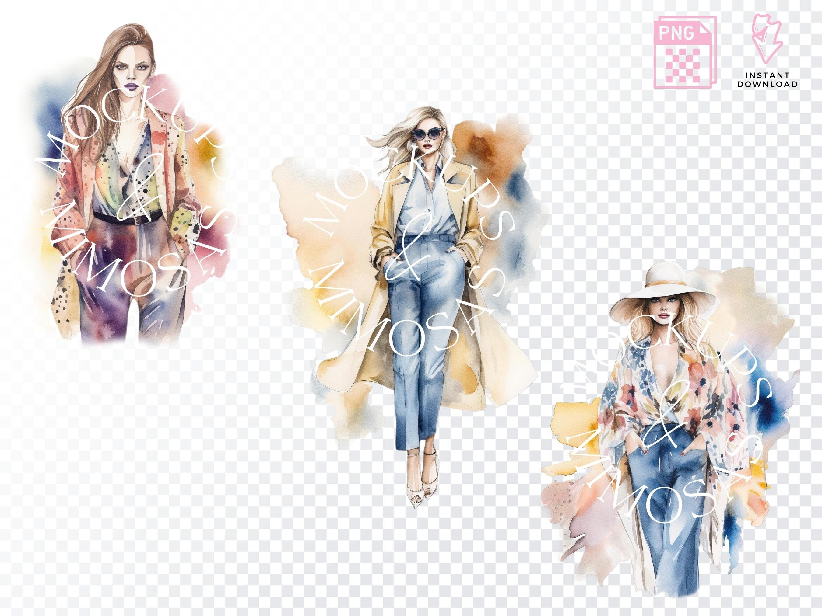 Fashion Girl Watercolour Clipart. Png Female Fashionistas. Commercial ...
