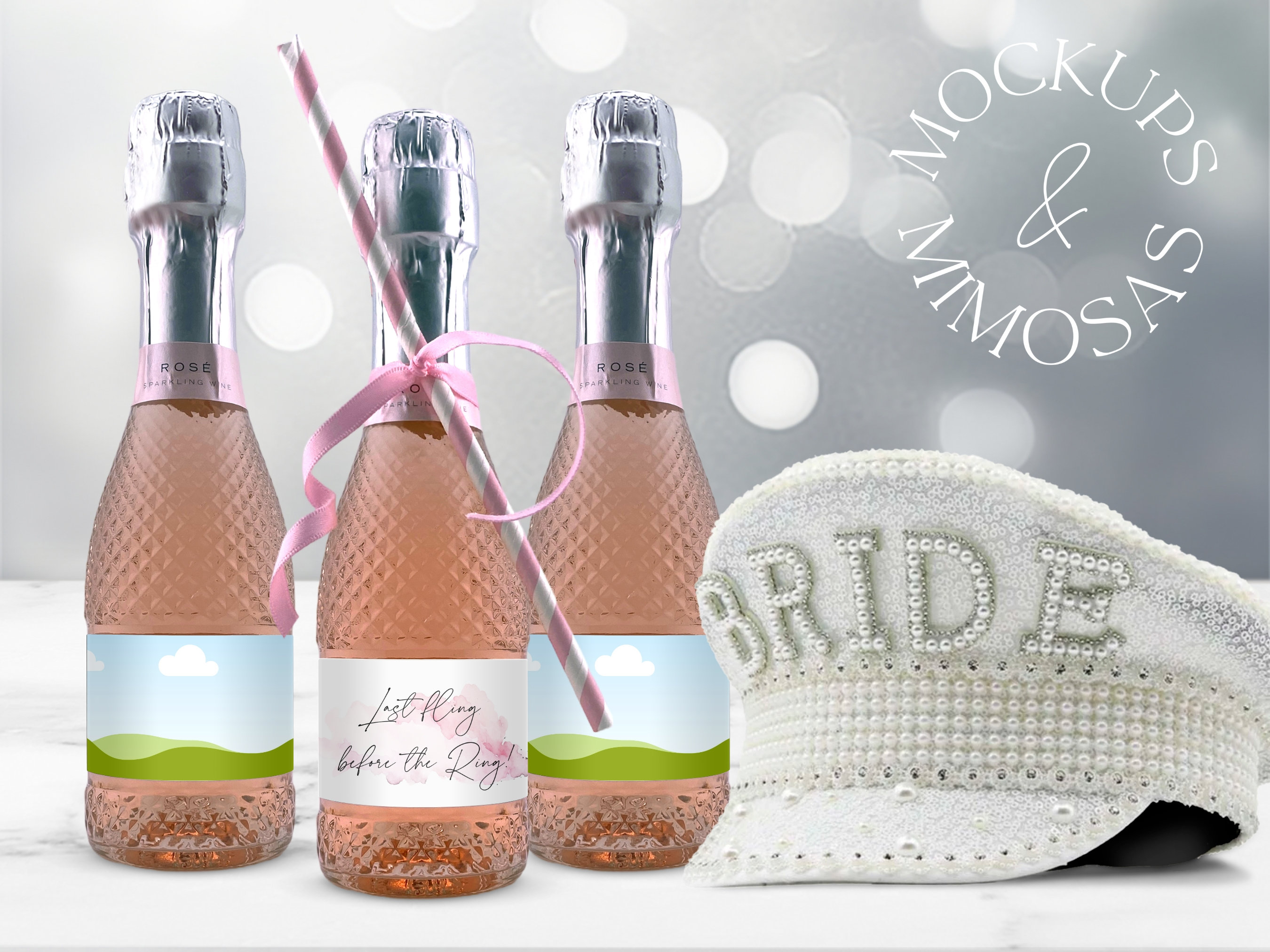 CANVA Piccolo Bottle Label Mockup. Mini Sparkling Wine Label. Bubbles ...