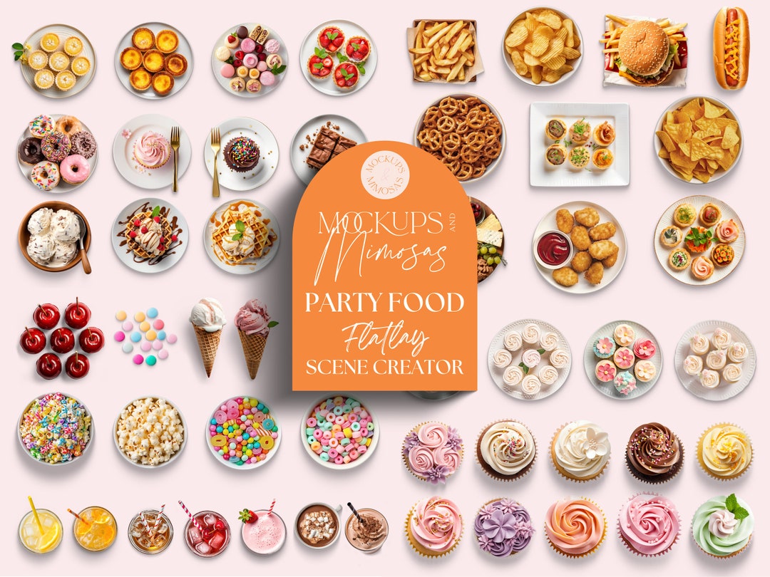 PARTY FOODS Scene Creator. Realistic Moveable Objects. Flat-lay Food ...