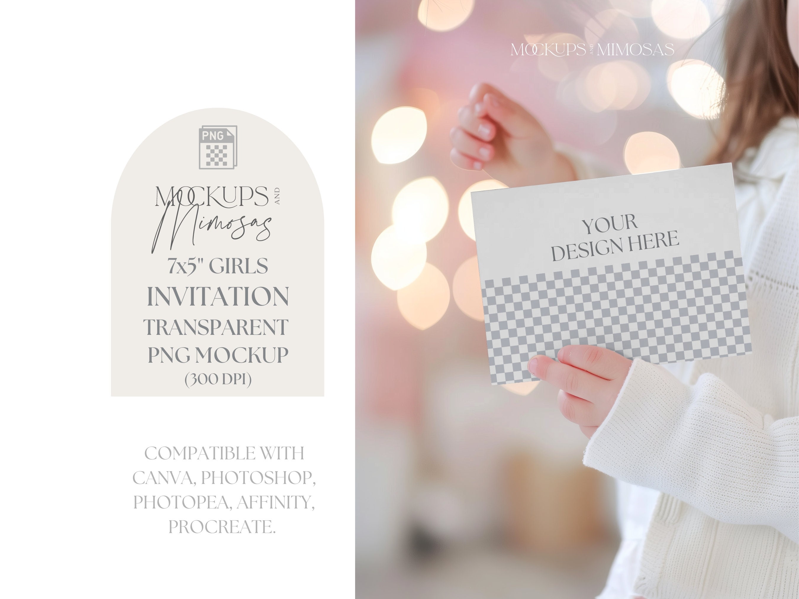 Girls Party Invitation Mockup | 7x5 Card, PNG Overlay (digital Download ...