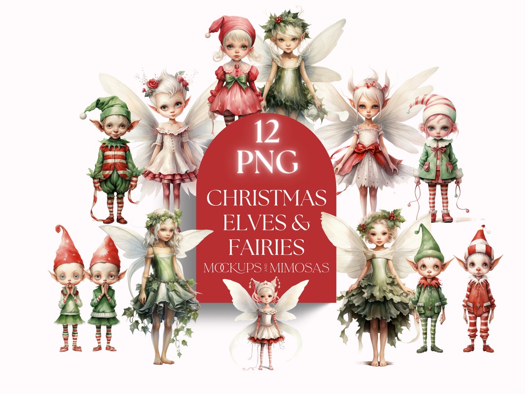 Cheeky Christmas Elves & Fairies Clipart. Festive Character Graphics ...