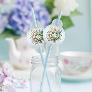 STRAW TAG / Topper Mockup. Paper Straw Slider Templates. Round, Scallop ...