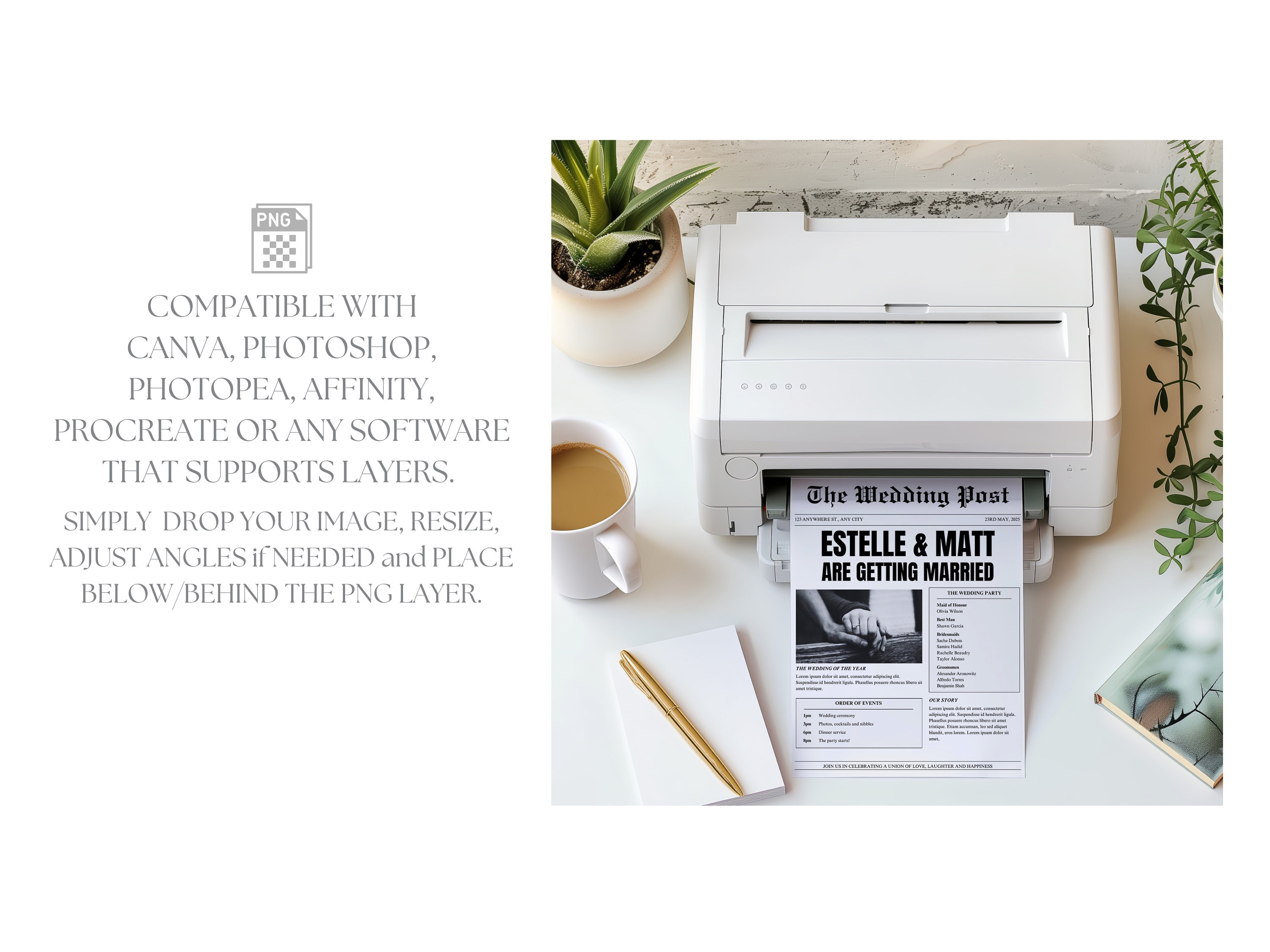 Printer Mockup. Transparent Zone PNG. Printed Paper, Minimal Feminine ...